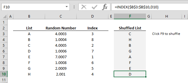 How To Shuffle A List Of Items In A Random Order With RANDBETWEEN RANK 